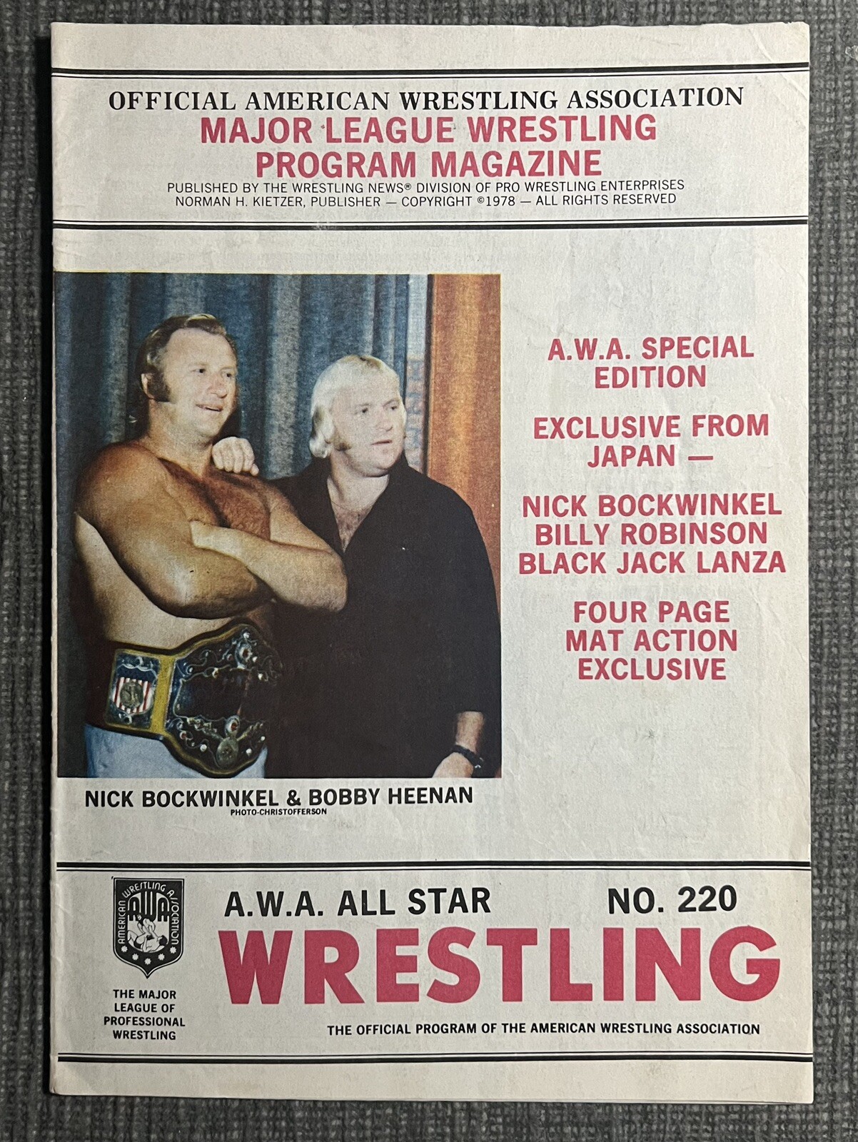 AWA Major League Wrestling Program Issue 220 Nick Bockwinkel & Bobby ...
