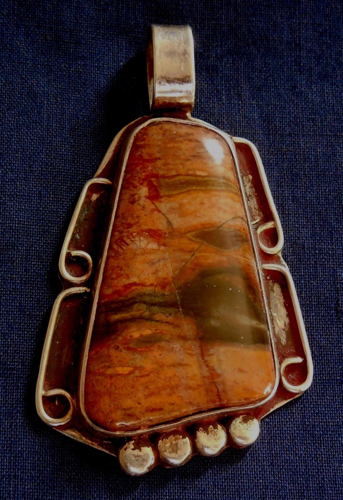 NATIVE AMERICAN RVT STERLING Silver AGATE Cab HANDMAD… - Gem