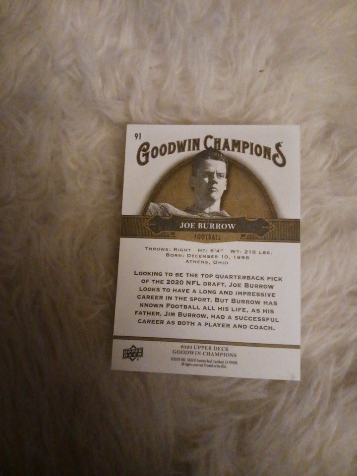 2020 Upper Deck GOODWIN CHAMPIONS Joe Burrow RC #91 | eBay