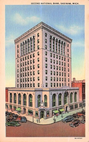 Second National Bank Saginaw Michigan First Merit Building Vtg Postcard ...