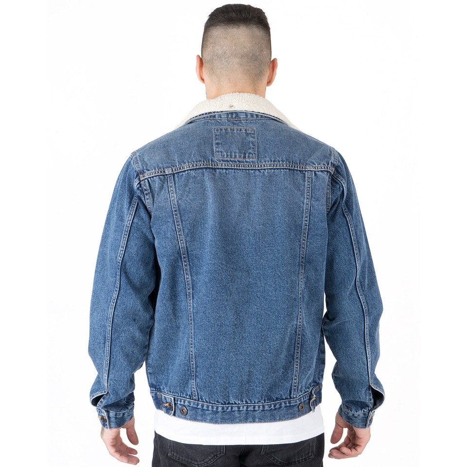 Mens Denim Jacket with Detachable Sherpa Collar Trucker Fur Classic ...