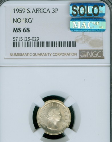 1959 NO KG SOUTH AFRICA 3 PENCE NGC MS68 MAC SOLO FINEST & SPOTLESS ...