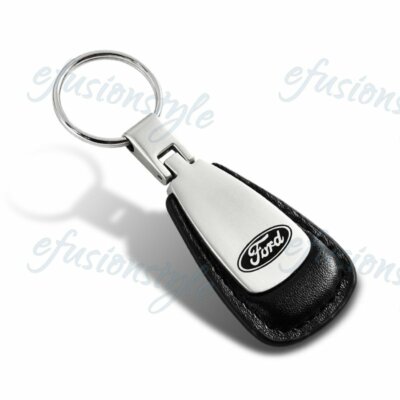 For Ford Black Tear Drop Authentic Leather Key Fob Keyring Keychain ...