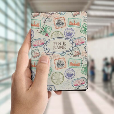 Custom Retro Stamps Leather Passport Cover, Passport Holder, Passport ...