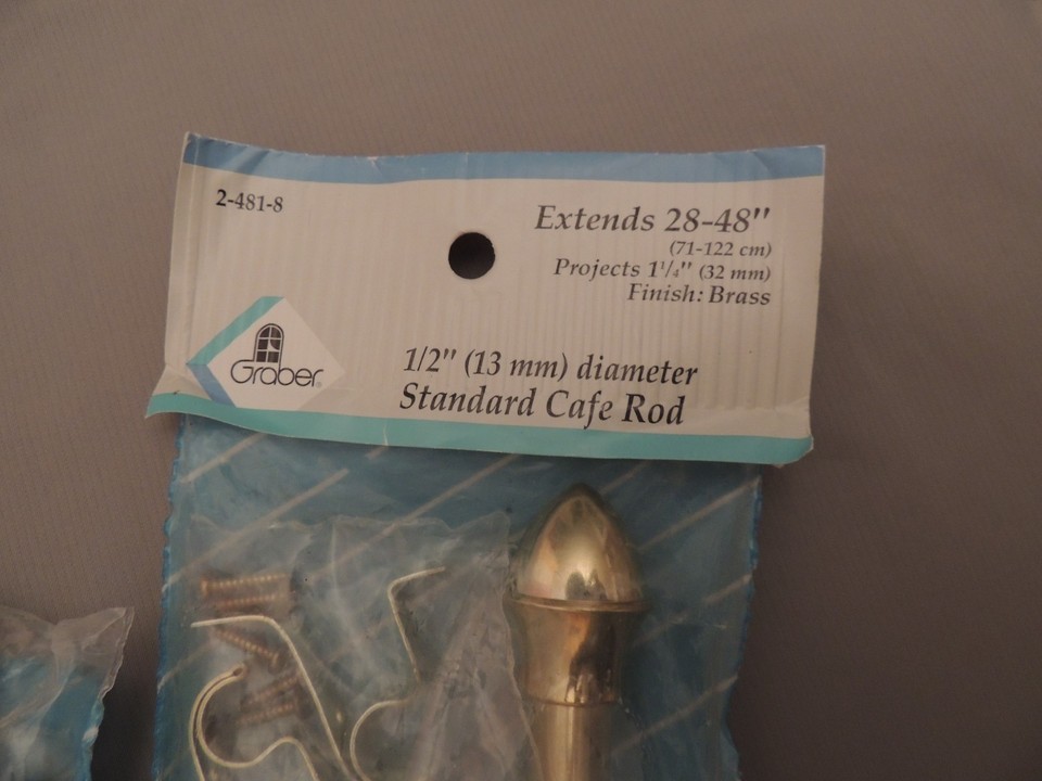 2 Curtain Brass Rods Standard Extends 28-48''(71-122cm) diameter 1/2 ...