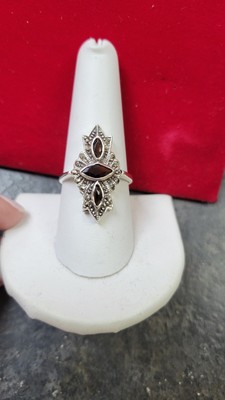 Vintage .925 Sterling Silver Genuine Garnet Gemstone Marquisite Ring | eBay
