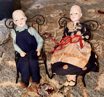 Vintage Shackman Porcelain Dolls Couple in Rocking Chair Grandma ...