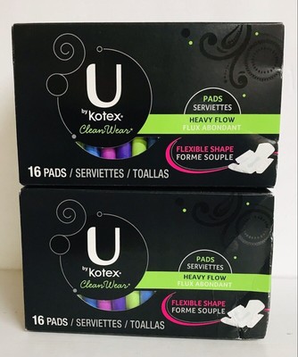 2 Boxes U Kotex Heavy Flow/ Flexible Shape 16 Pads (32 Pads Total) | eBay