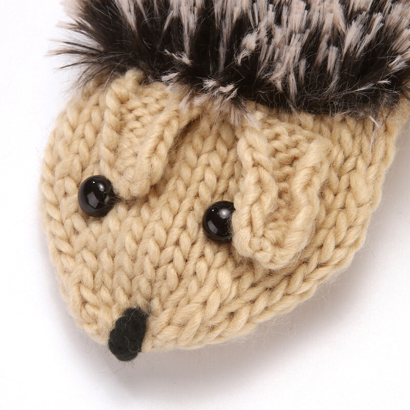 Womens Girls Knitted Hedgehog Gloves Winter Warm Cute Cartoon Mittens ...