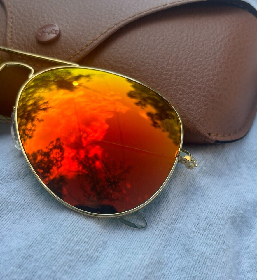 Ray Ban Aviator Sunglasses RB3025 Gold Frame Orange Mirror Lenses 55mm ...