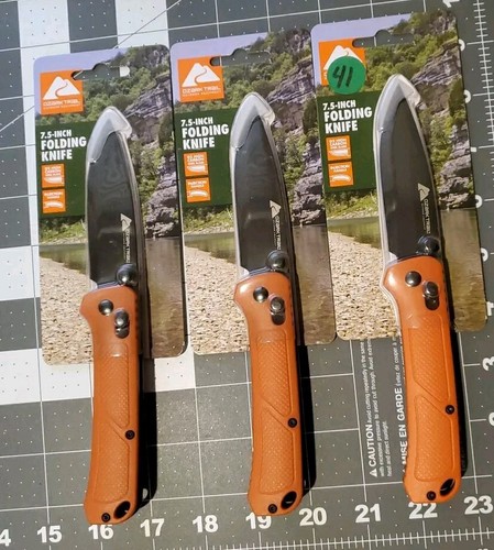 Lot of 3 - Ozark Trail 7.5 inch Knife Slide Lock Folding Orange D2 ...