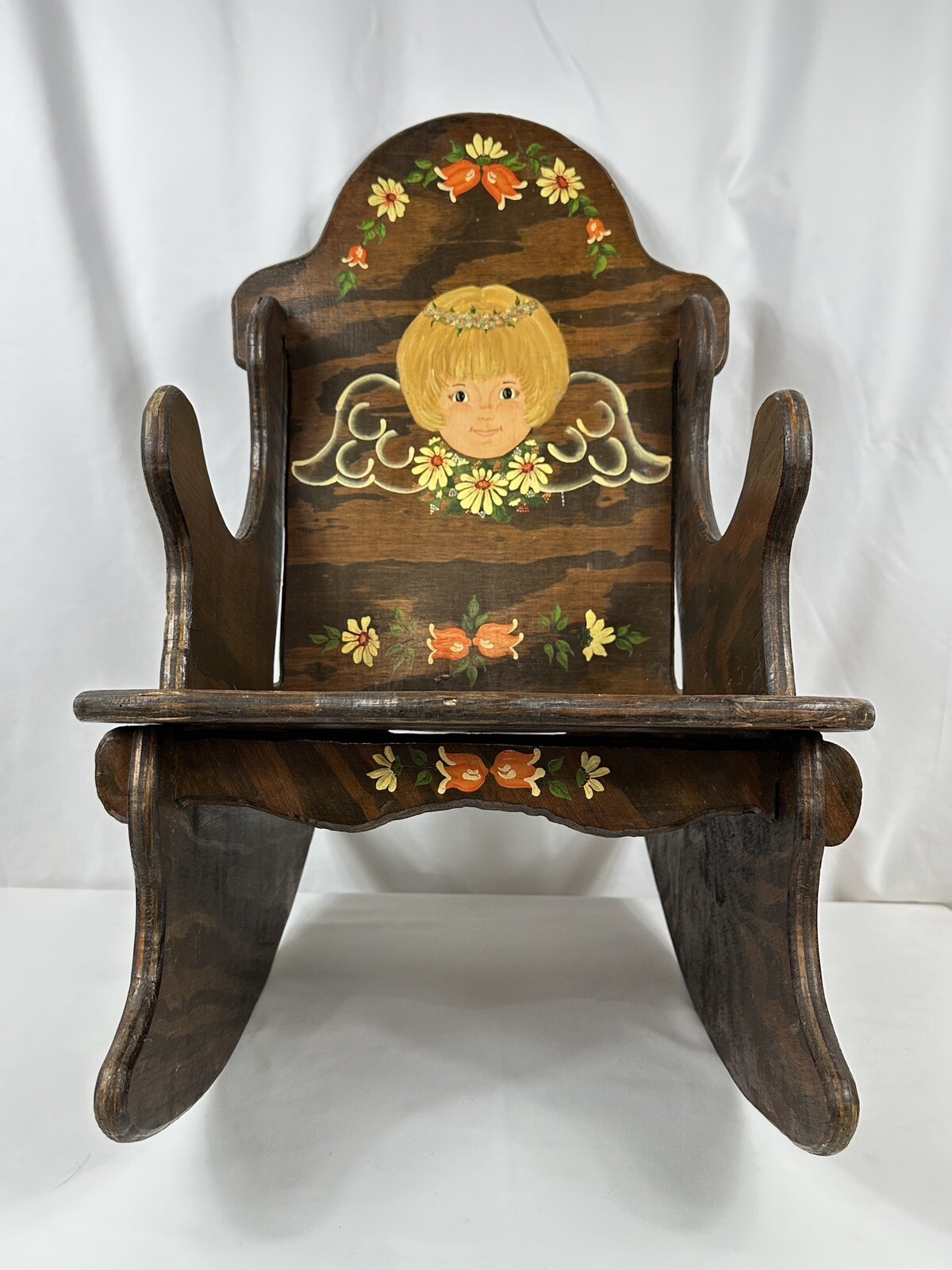 Antique Handcrafted Child’s Wooden Puzzle Rocking Chair Painted Floral ...