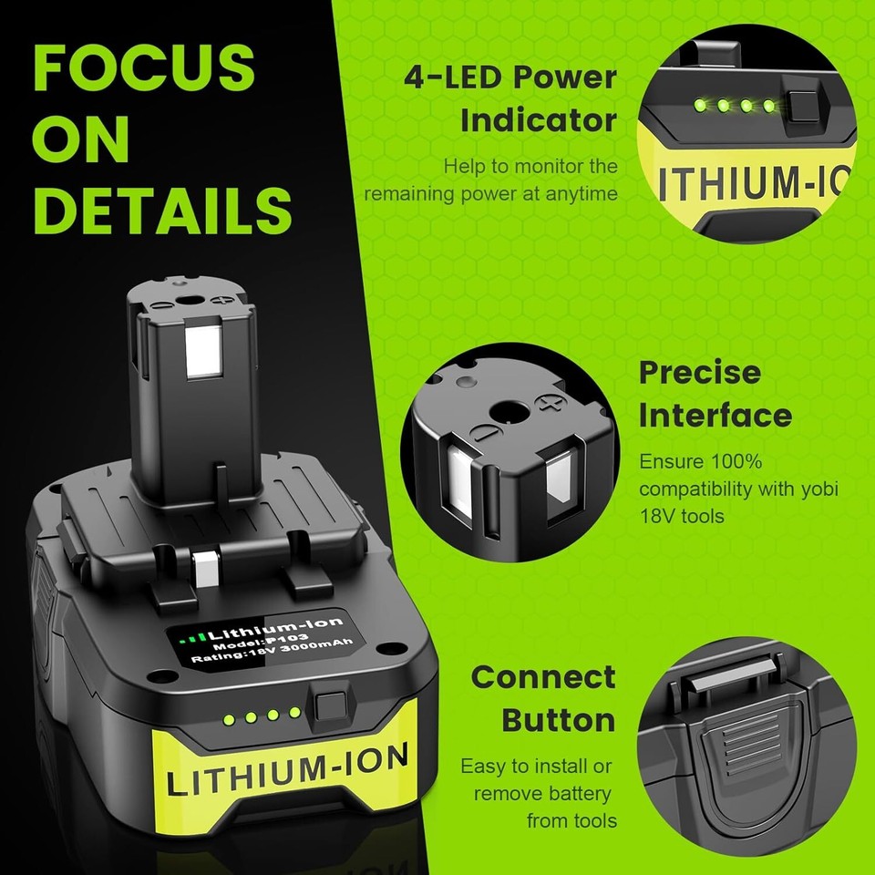 2Pack P103 ONE+ High Capacity For Ryobi 4.0Ah 18V lithium Battery P117 ...