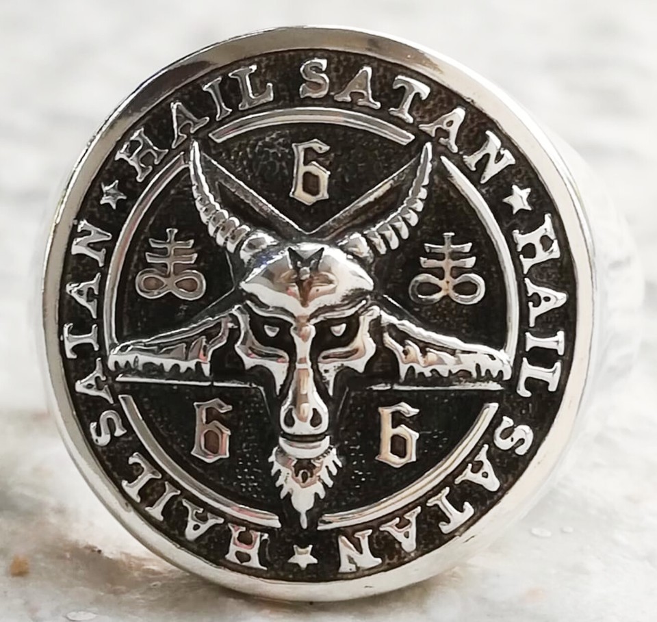 Sterling Silver 925 Baphomet Memento Mori Occult Illuminati Lucifer Satan Ring | eBay