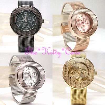 Designer Stainless Steel Chainmail Mesh Chunky Sporty Chronograph Look ...