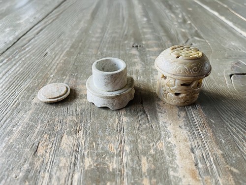 Vtg Chinese Shoushan Stone Carved Reticulated Incense Burner Fish ...