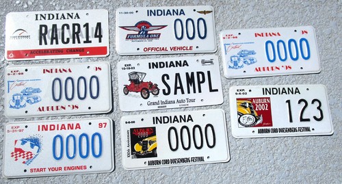 8 INDIANA AUTO RACING SAMPLE LICENSE PLATES - 97 T0 03 - ORIGINAL PAINT ...