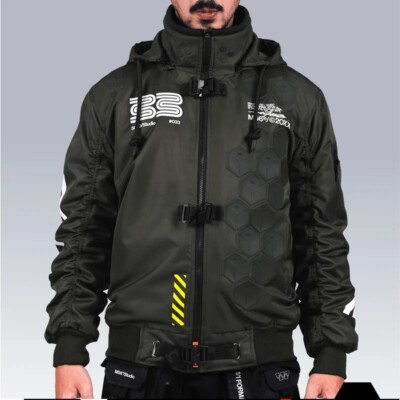 Men's Green OLV Jacket Hoodie Bomber Full Zip Techwear Machine56 B/TYPE ...