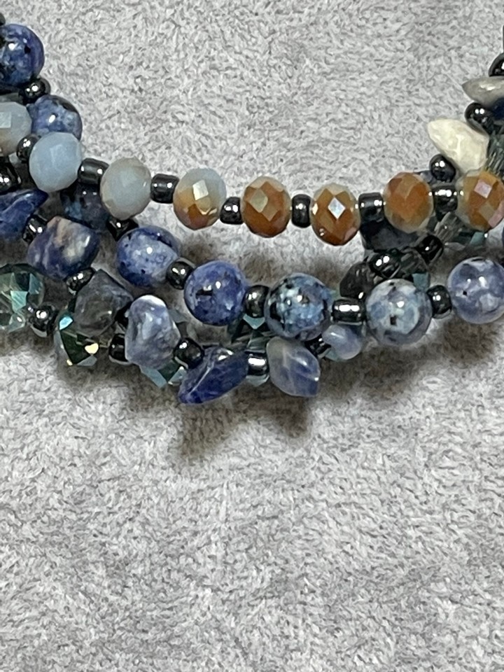 Four Strand Lapis Lazuli Blue Stone Bead Faceted Glass Bead Necklace | eBay
