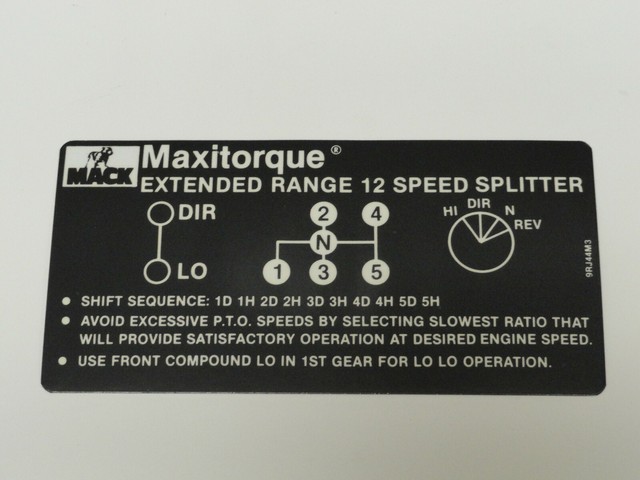 Mack Transmission 12 Speed TRTXL 1070 Shift Pattern 9RJ44M3 for sale ...