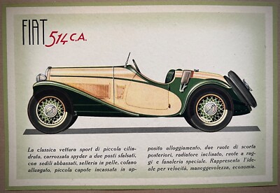 Fiat 514 C.A Cardboard Original Advertising illustrato-1932- Front ...