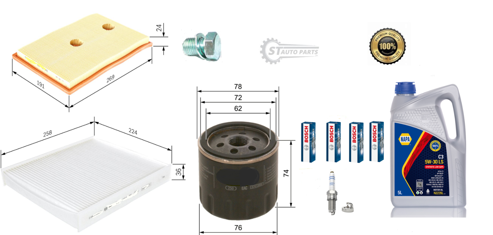 FOR SEAT IBIZA 1.4 TSI 2008-2016 SERVICE KIT SUMP PLUG WITH 5LTR FULLY ...