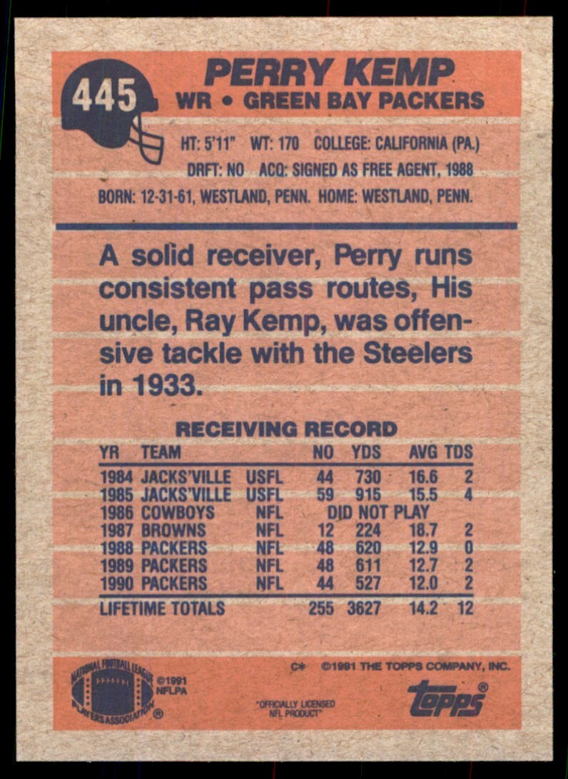 1991 Topps Perry Kemp Green Bay Packers #445 | eBay