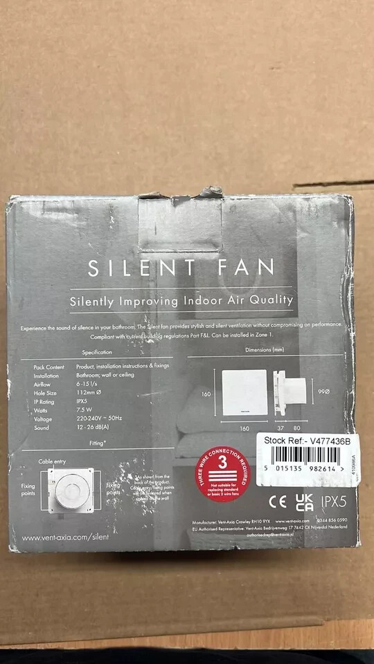 Vent-Axia Bathroom Extractor Fan Humidity Control Quiet White Plastic ...