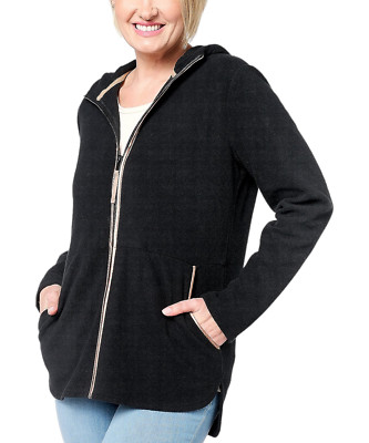 Susan Graver Weekend Polar Fleece Hooded Jacket w/ Contrast Trim Black ...