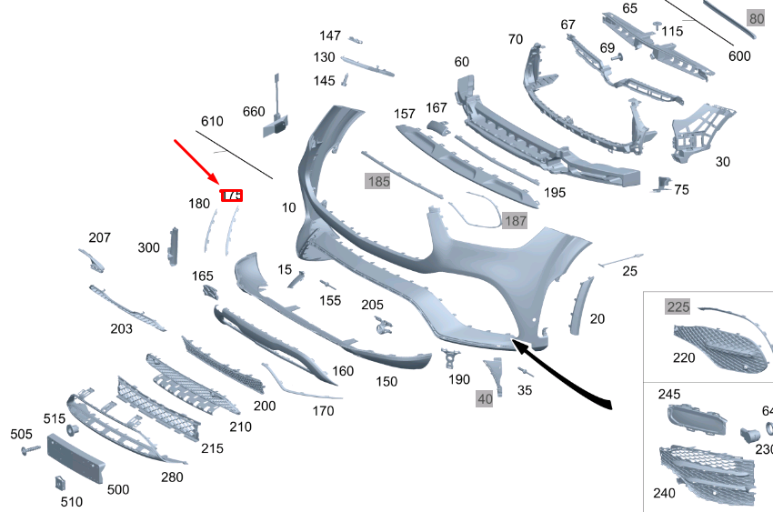 MERCEDES-BENZ GLE W167 Front Left Bumper Trim Molding A1678858103 NEW ...