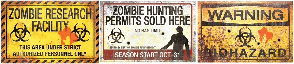 Halloween Tin Signs Biohazard Zombie Research Set of 3 Bloody Haunted ...
