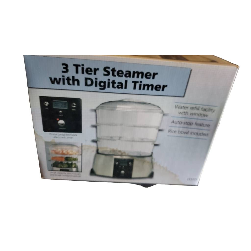 Cook's Essentials 3 Tier Steamer With Digital Timer & Rice Bowl CESID ...