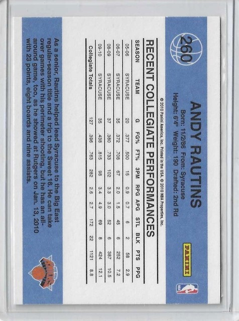 2010-11 Donruss - Rated Rookie #260 Andy Rautins (RC) for sale online ...
