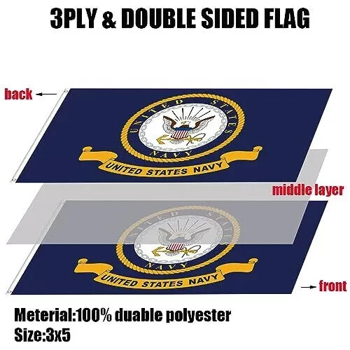 US Navy Emblem Flag 3X5 Outdoor Double Sided 3ply- Heavy Duty Polyester ...