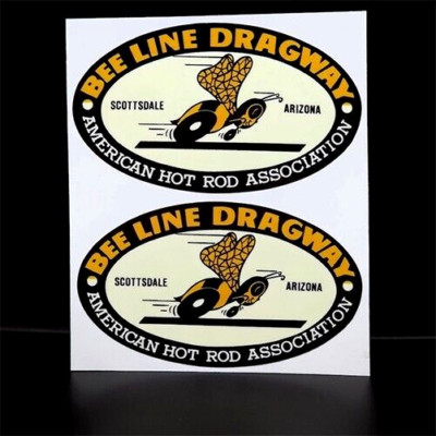BEE LINE DRAGWAY x2 Vintage Style DECALs, Vinyl car STICKERs, hot rod ...