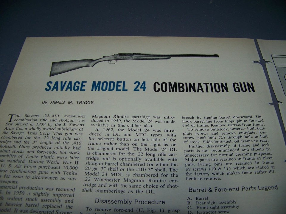 SAVAGE (MODEL 24) COMBINATION GUN .22/.410..HISTORY/EXPLODED VIEW..RARE ...