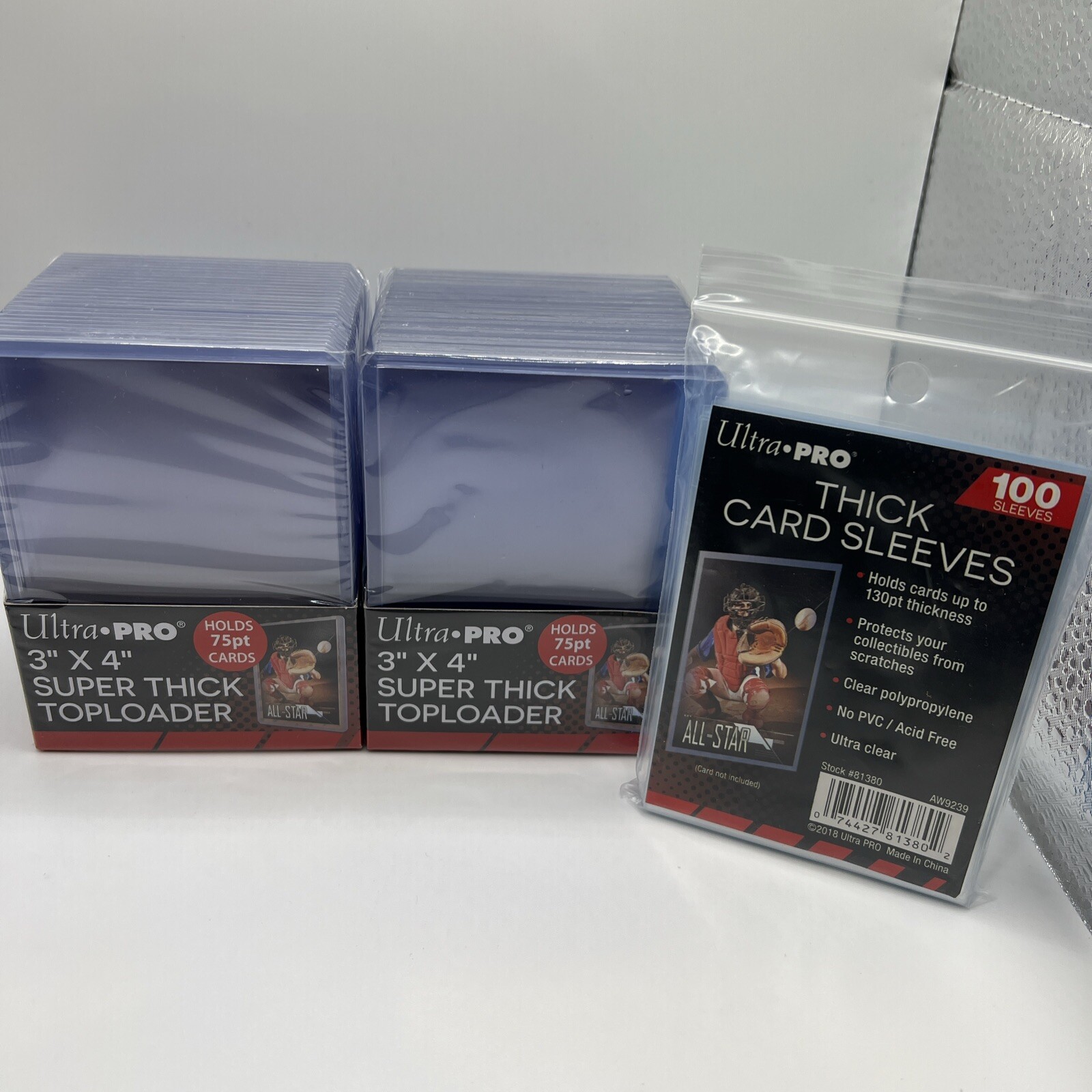 Ultra Pro 3X4 75pt Point Toploaders 2 Packs of 25 and 100 Thick Sleeves ...