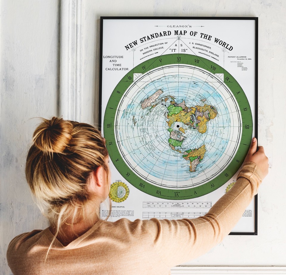 Flat Earth Map + Patent + Verso Key Alexander Gleason 1892 Standard ...