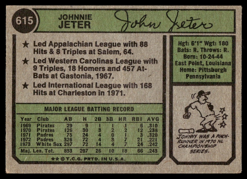 1974 Topps #615 Johnny Jeter See Scan | eBay