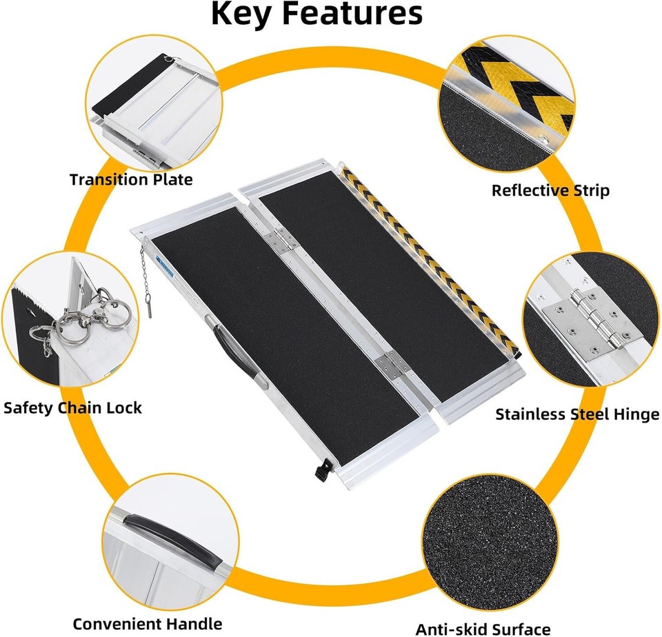 2-10ft Aluminum Multi-Folding Wheelchair Scooter Mobility Ramp Portable ...