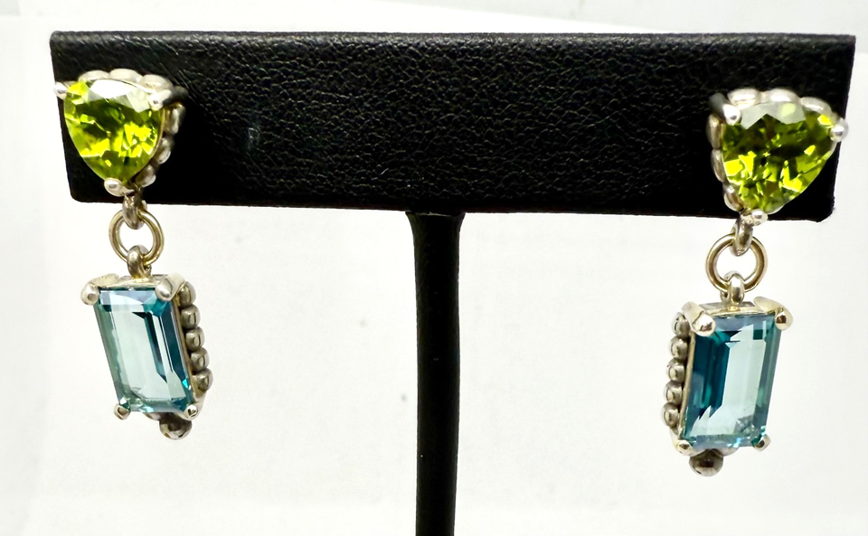 Vintage LAGOS Caviar Sterling Silver & 18k Gold Topaz Peridot Dangle ...
