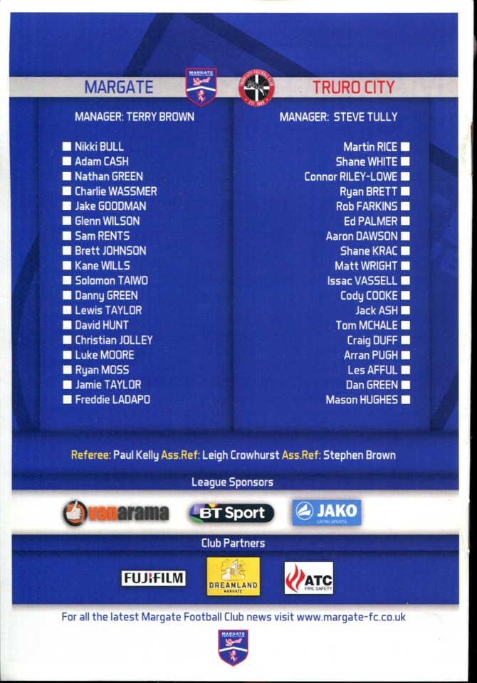 Margate v Truro City 08/08/15 National League South | eBay UK