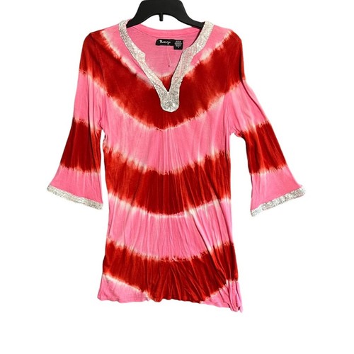 Raviya Womens Small Red Pink Tie Dyed Sequin Neck Lower Sleeve Swim ...