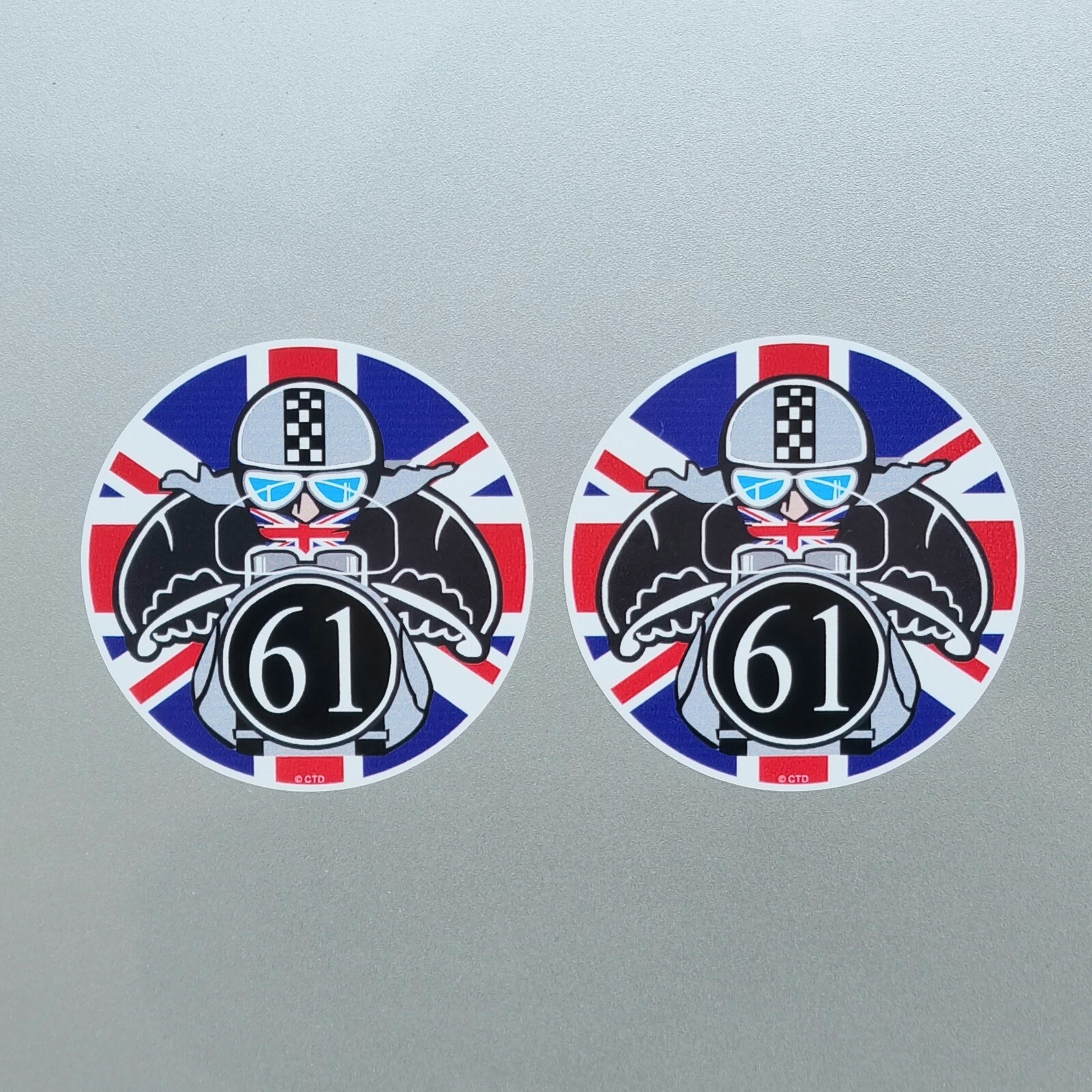 2x Small 1961 No.61 Retro Cafe Racer With British Flag Vinyl Sticker ...