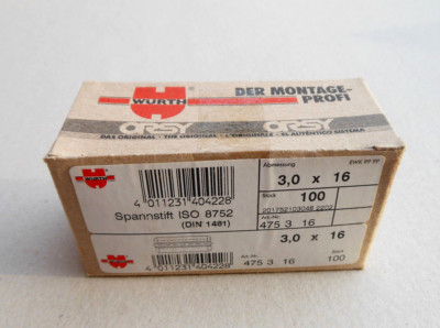 100 Stück WÜRTH Spannstift / Spannhülse geschlitzt 3,0 x 16 mm, ISO ...