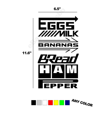 Grocery List Eggs Milk Bananas Bread Ham Pepper Sponsor Vinyl Decal ...