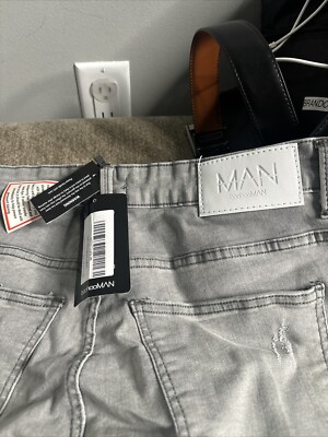 Boohoo Man Men's Plus Stretch Skinny Fit Biker Jeans WR4 Mid Grey Size ...
