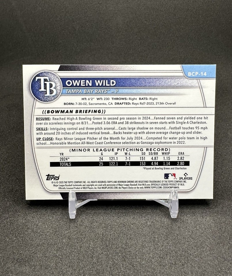 2025 Bowman #BCP-14 Owen Wild Bowman 1st Chrome Prospects Reptilian ...