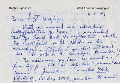 WW2 Auschwitz & Mauthausen survivor Rabbi Hugo Gryn signed hand written ...