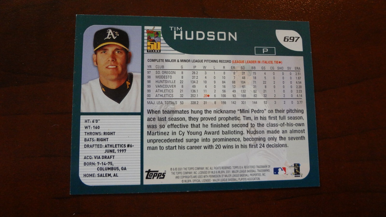 2001 TOPPS # 697 TIM HUDSON BASEBALL CARD | eBay